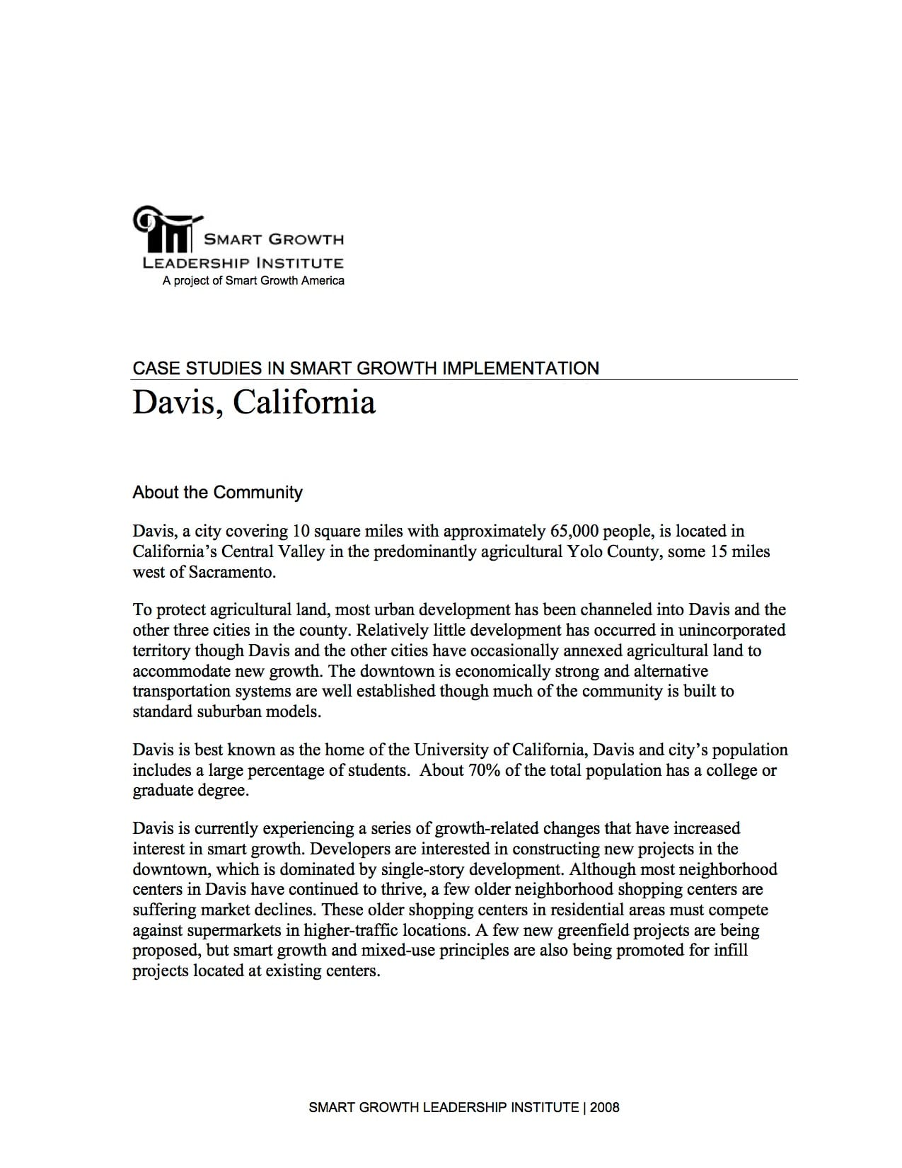 Case Studies in Smart Growth Implementation: Davis, California - Smart Growth America