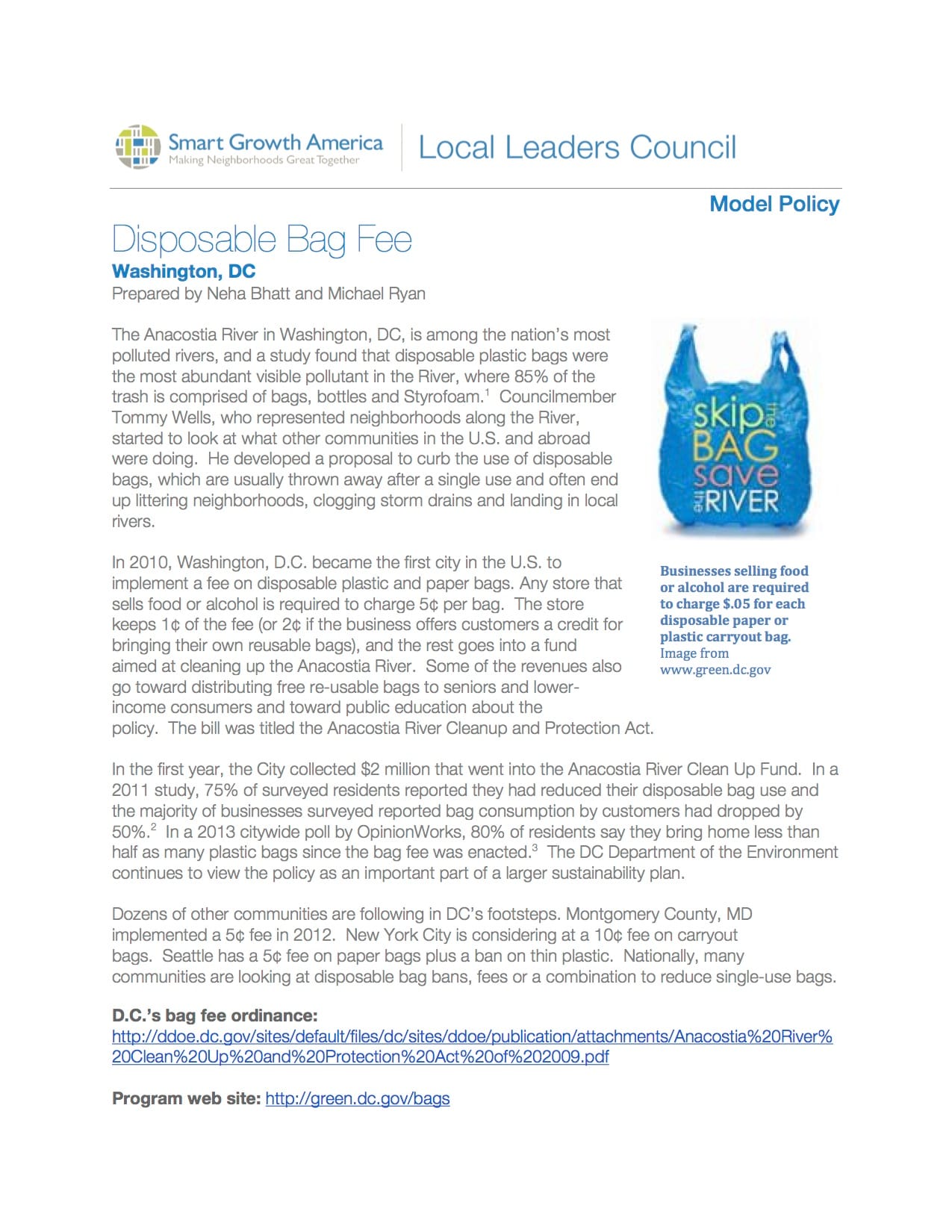 Disposable Bag Fee | Washington, DC - Smart Growth America