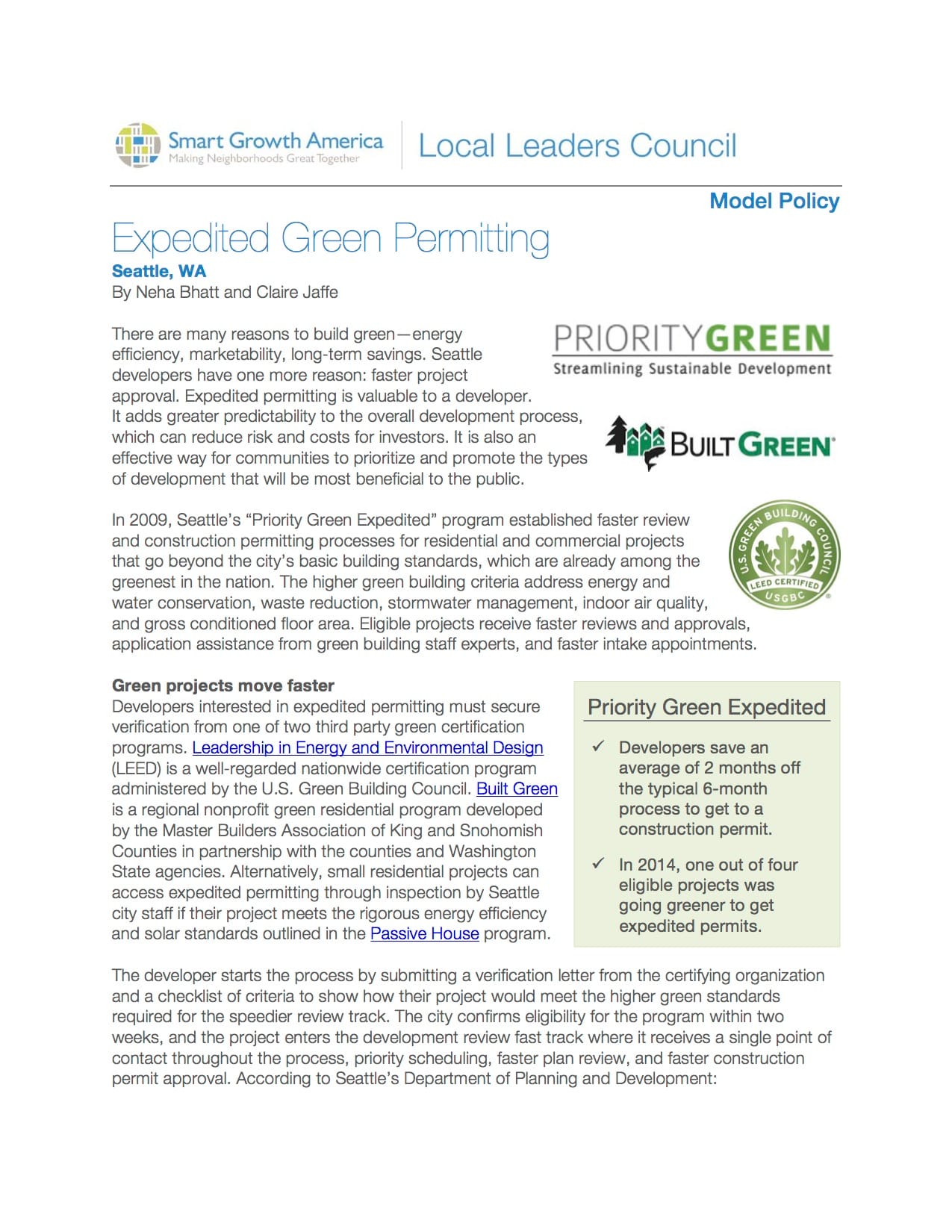Expedited Green Permitting | Seattle, WA - Smart Growth America